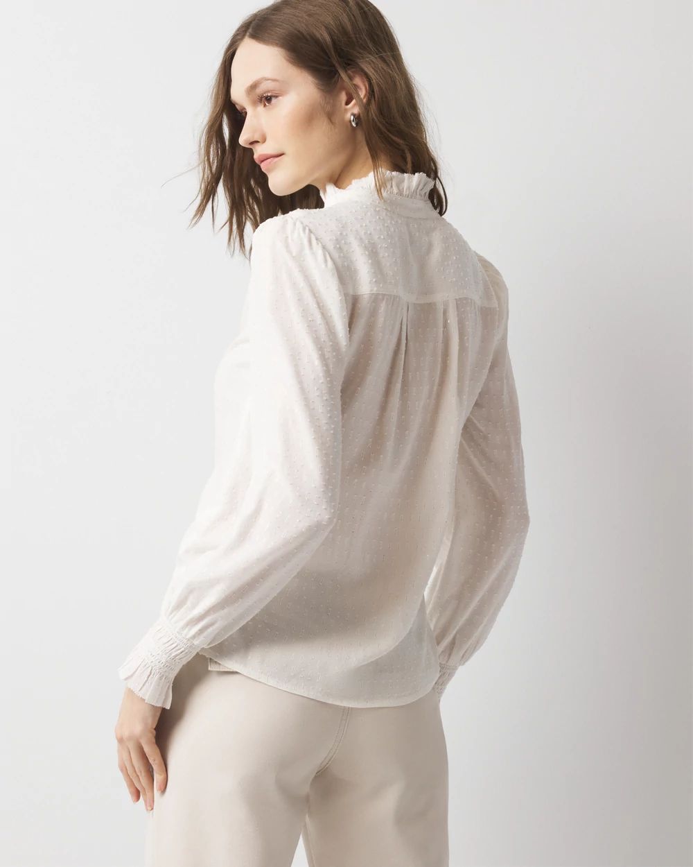 Metallic Clip Ruffle Neck Blouse | White House Black Market